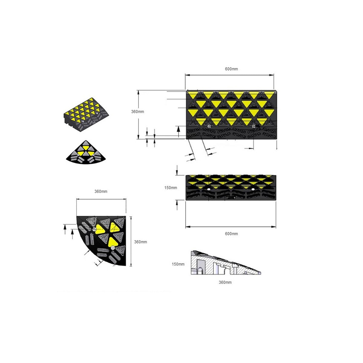 3720MM(L) X 150MM(H) Heavy-Duty Rubber Gutter/Kerb Ramp – Durable & Ve ...